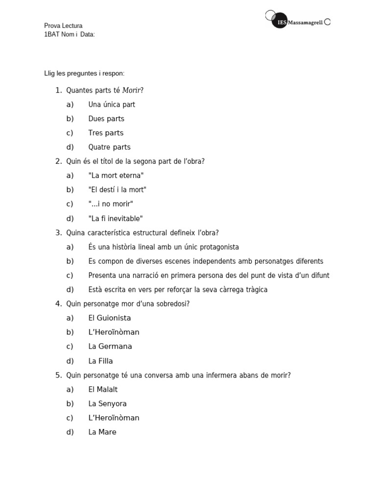 Prova Lectura 1BAT-1 | PDF