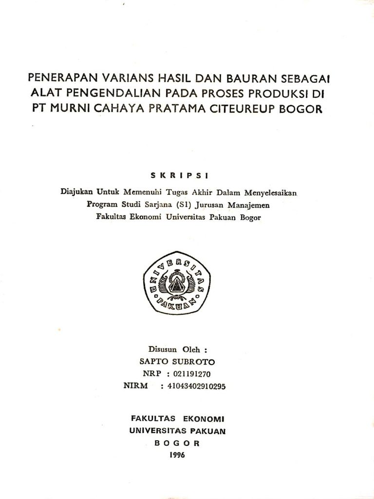 Penerapan Varians Hasil Dan Bauran Sebagai Alat Pengendalian Pada Proses Produksi DL PT Murni ...