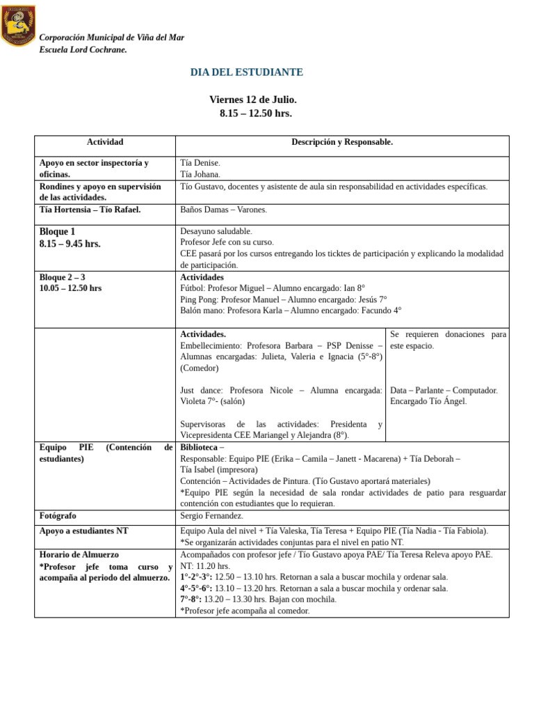 Documento Organizador Día Del Estudiante | PDF