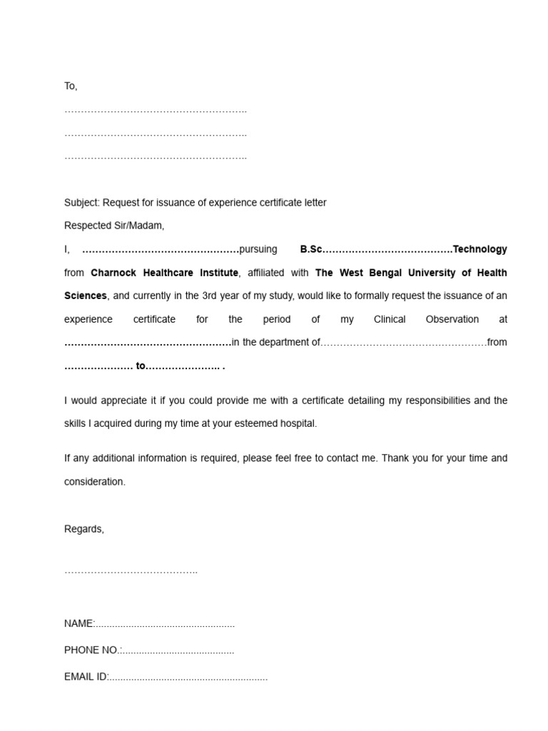 Experience Certificate Request Letter | PDF