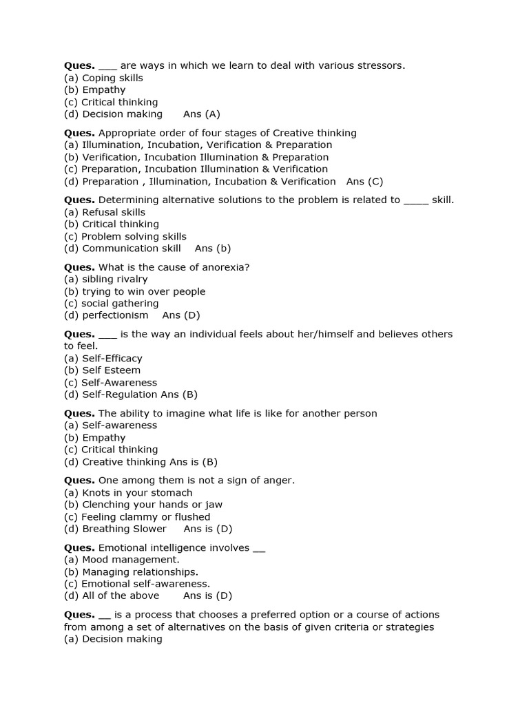 Emotional Intelligence MCQ | PDF | Creativity | Thought