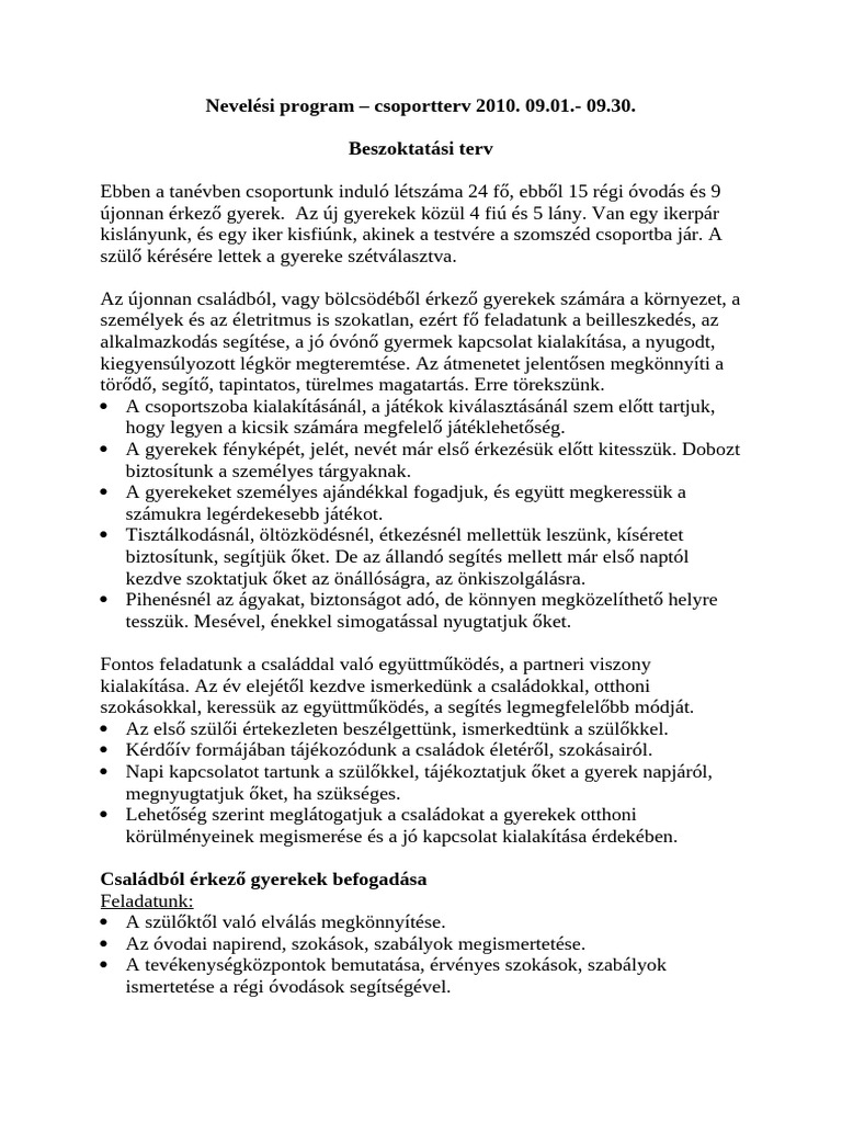 Beszoktatási Terv 10 | PDF