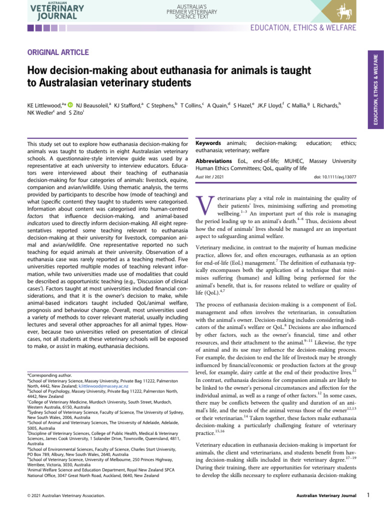 How Decision-Making About Euthanasia For Animals Is Taught To ...