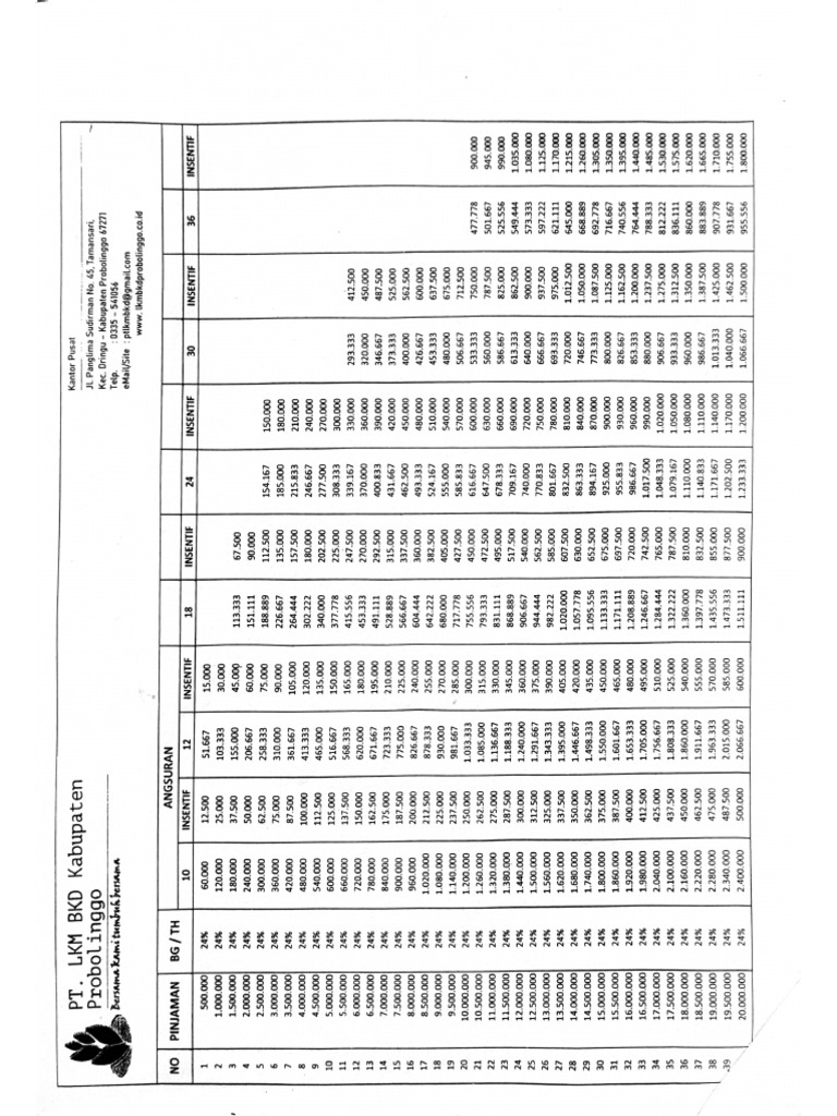 Tabel simulasi Kredit PT LKM | PDF