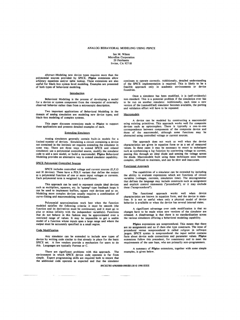 Analog Behavioral Modeling Using Pspice | PDF | Spice | Electricity