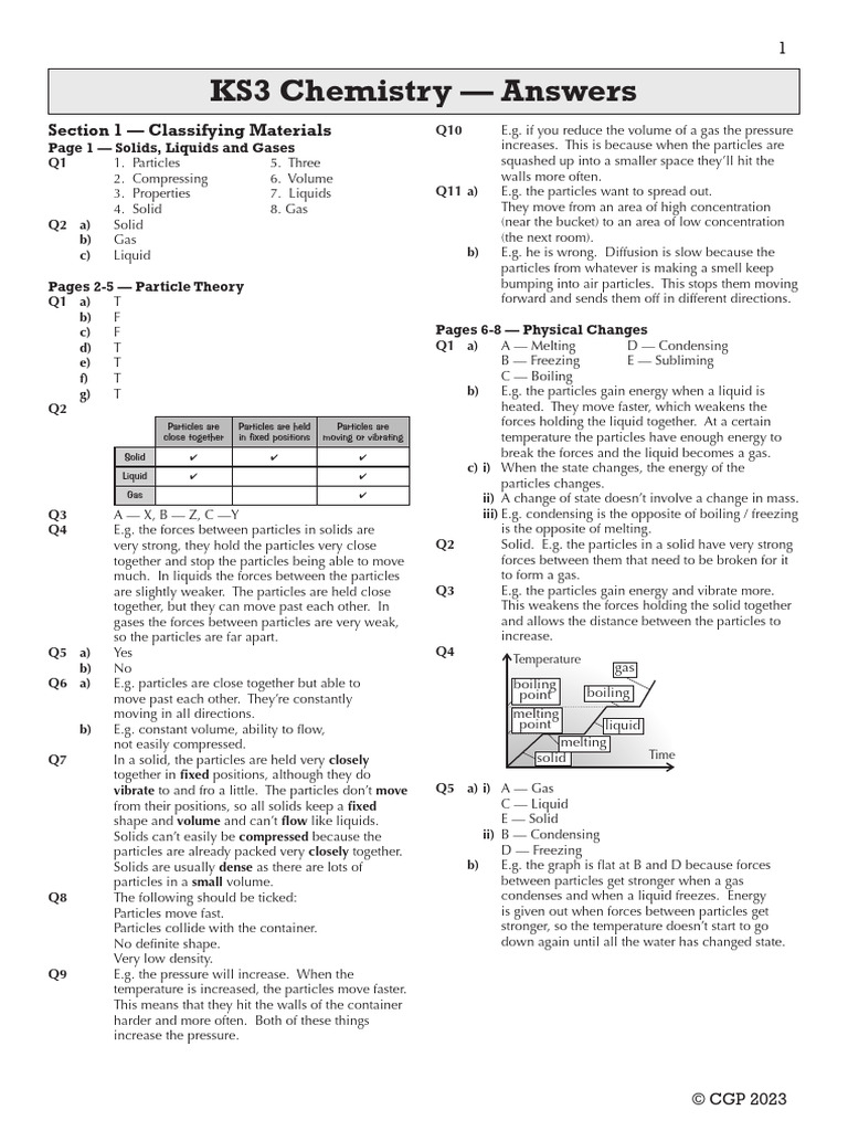 KS3 Chemistry Workbook Answers | PDF | Oxide | Gases