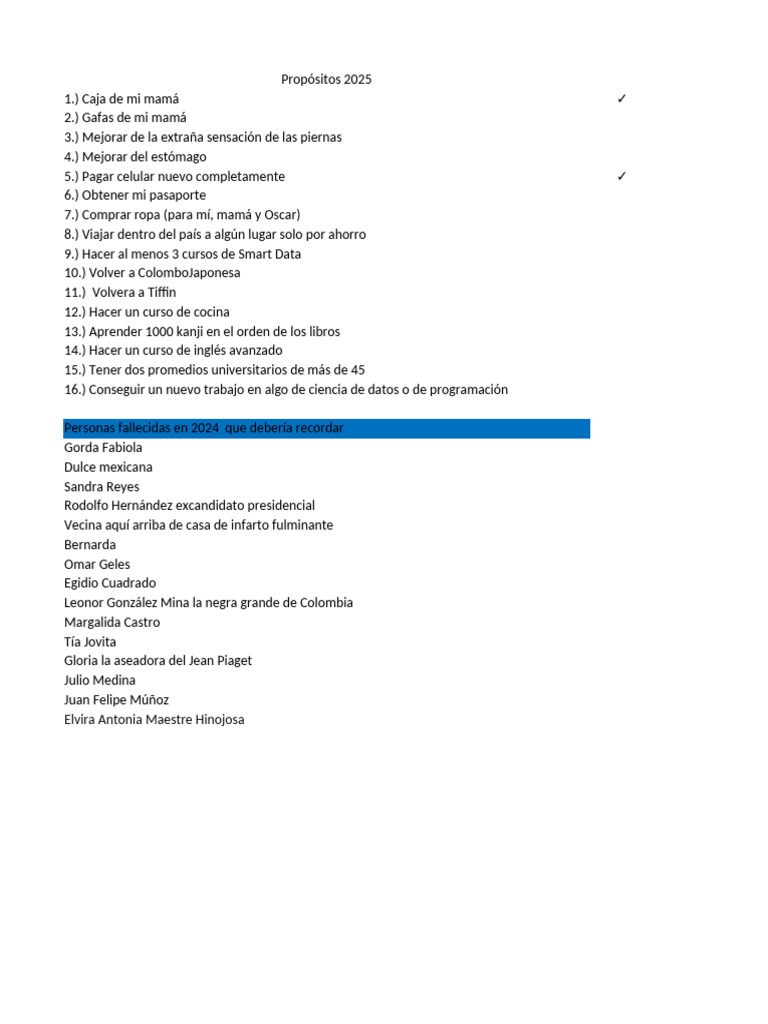 Propósitos y Recuerdos 2025 | PDF