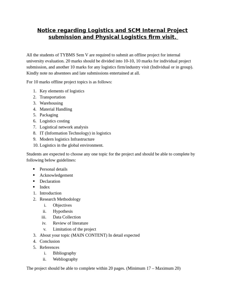 Notice Regarding Logistics and SCM Internal Project Submission Sem V ...