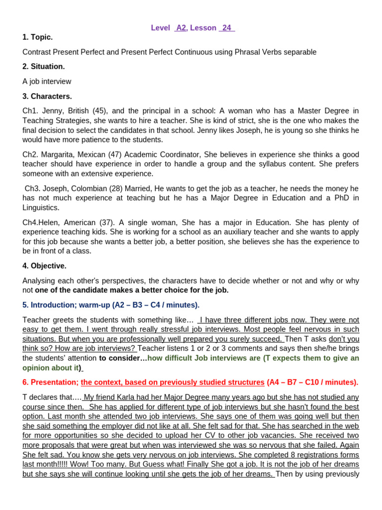 A2 Lesson Plan 24 (Check Phrasal Verbs) | PDF | Verb | Job Interview