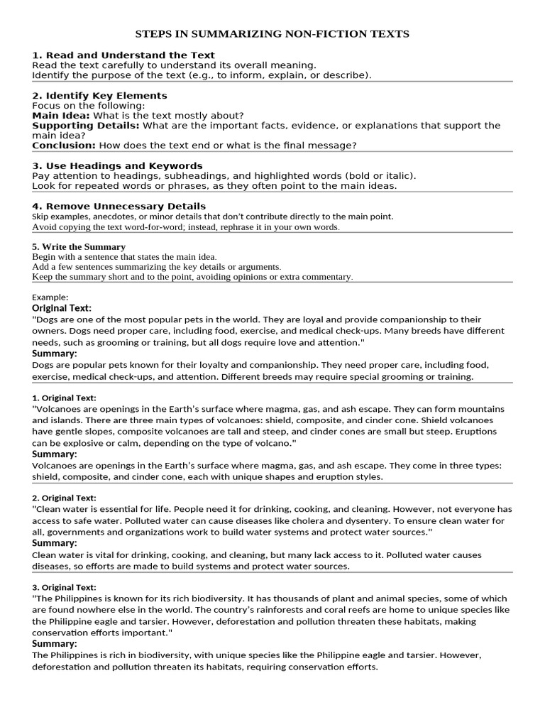 STEPS IN SUMMARIZING NON FICTION TEXT | PDF | Volcano | Volcanology