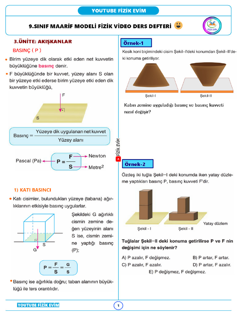2025 Maari̇f Model 9.sinif Fi̇zi̇k Vi̇deo Ders Defteri̇ - 2 | PDF
