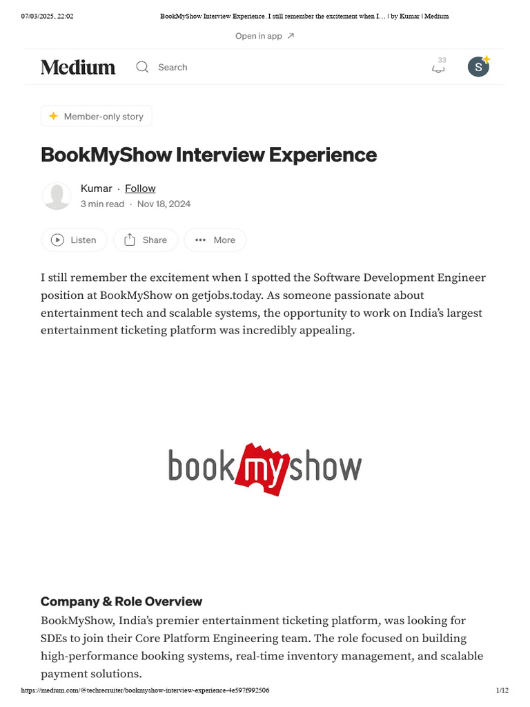 BookMyShow Interview Experience. I Still Remember The Excitement When I ...