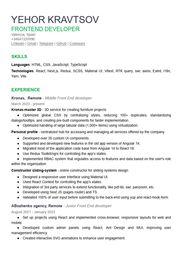 Yehor Kravtsov CV Software-Engineer | PDF | Mobile App | User Interface