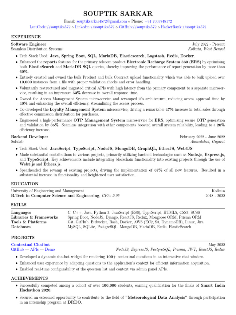 Souptik Sarkar 3YOE SDE2 | PDF | Computing | Software
