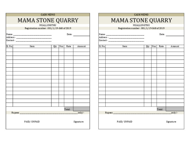 Cash Memo Template for Transactions | PDF