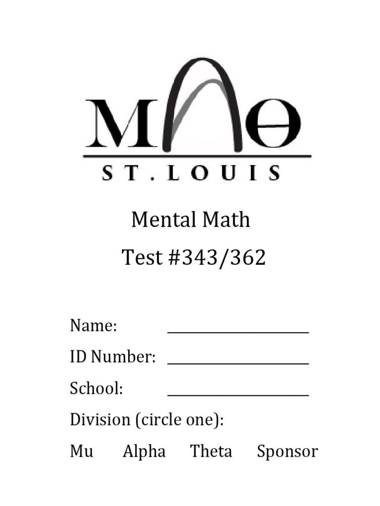Mental Math Mu Alpha Theta National 2016 | PDF | Area | Ratio