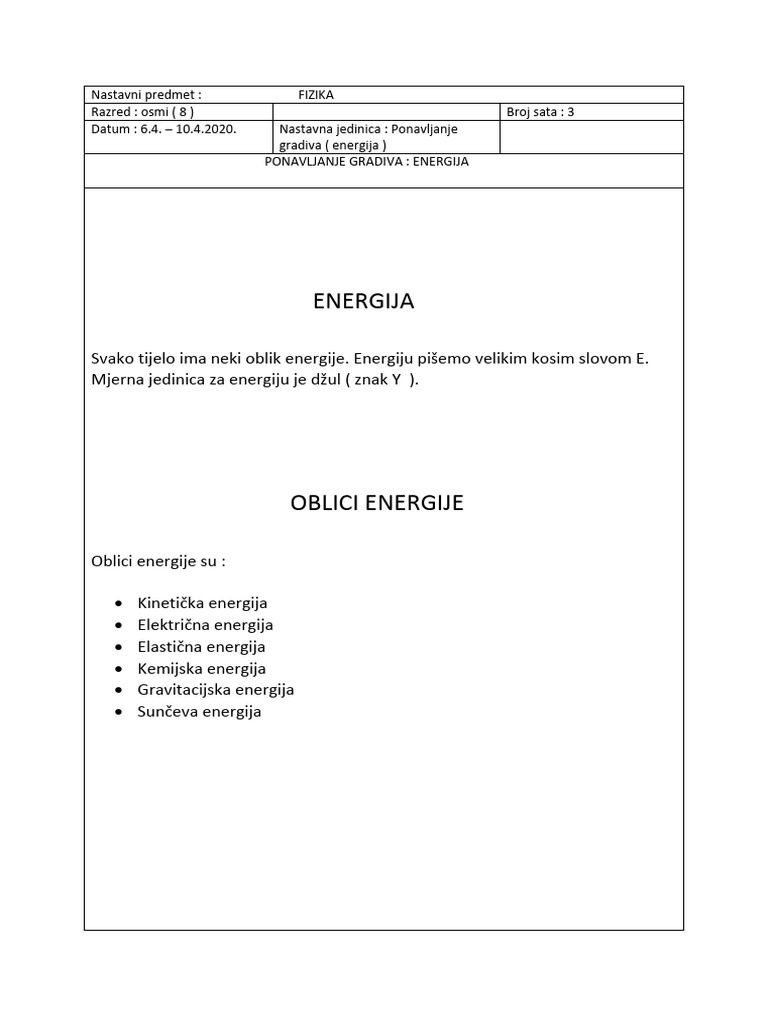 Fizika Osmi Razred 3. Sat | PDF