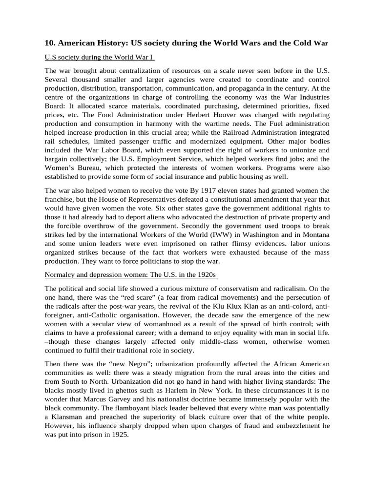 10 American History US Society During The World Wars and The Cold War ...