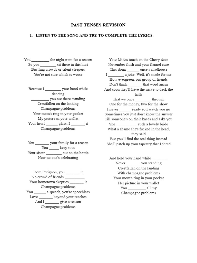 Past Tense Song Revision Exercise | PDF | Linguistics | Language Families