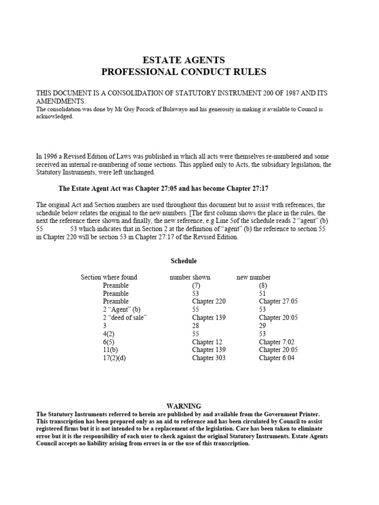 Professional Conduct Rules | PDF | Lease | Estate Agent