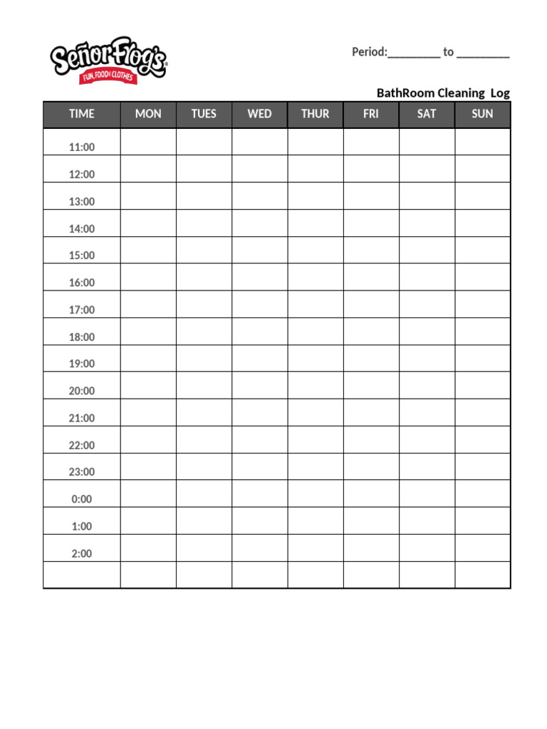 Bathroom Cleaning Log Template | PDF