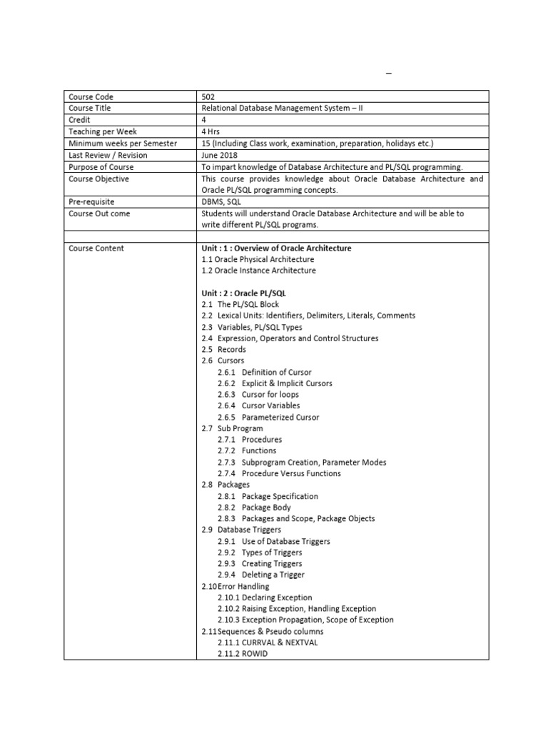 502 Relational Database Management System - II | PDF | Pl/Sql | Databases