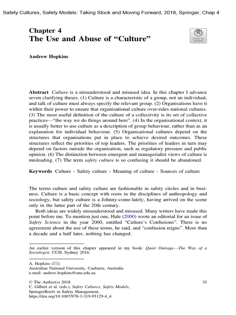 Safety Cultures, Safety Models - Taking Stock and Moving Forward | PDF ...