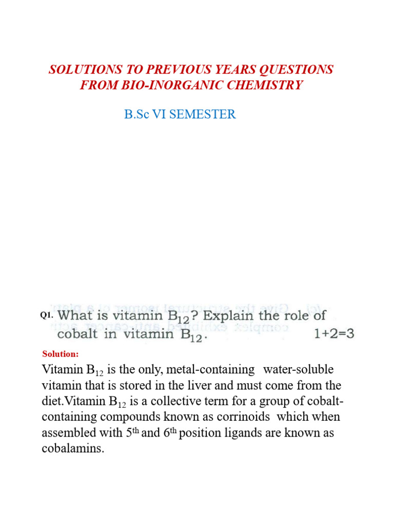 Updated Solutions To Previous Years Questions From Bioinorganic ...