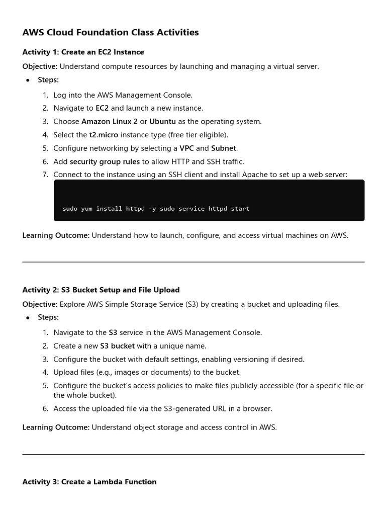 AWS Cloud Foundation Activity | PDF | Amazon Web Services | Software ...
