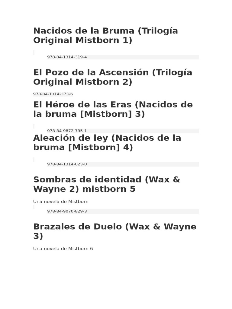 Nacidos de La Bruma | PDF