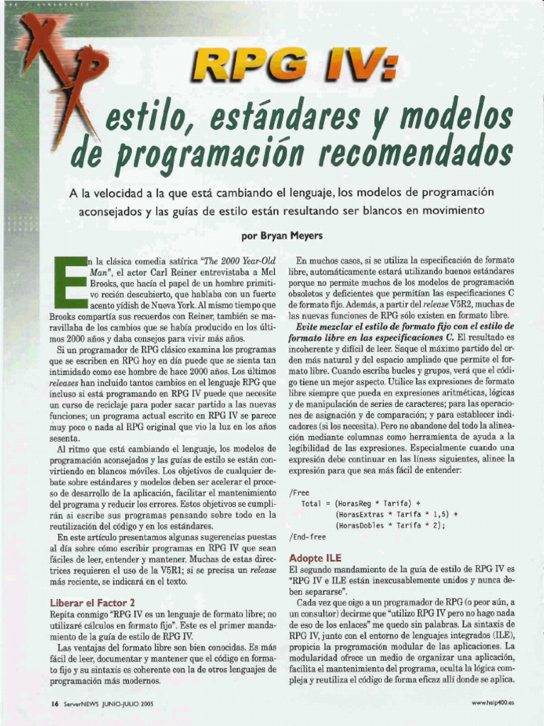Mejores Practicas en Programacion RPG IV Segun Bryan Meyers | PDF ...