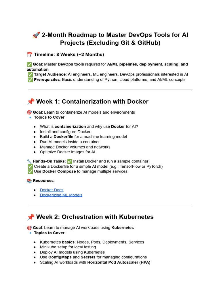 ? 2-Month Roadmap To Master DevOps Tools For AI Projects (Excluding Git & GitHub) | PDF ...