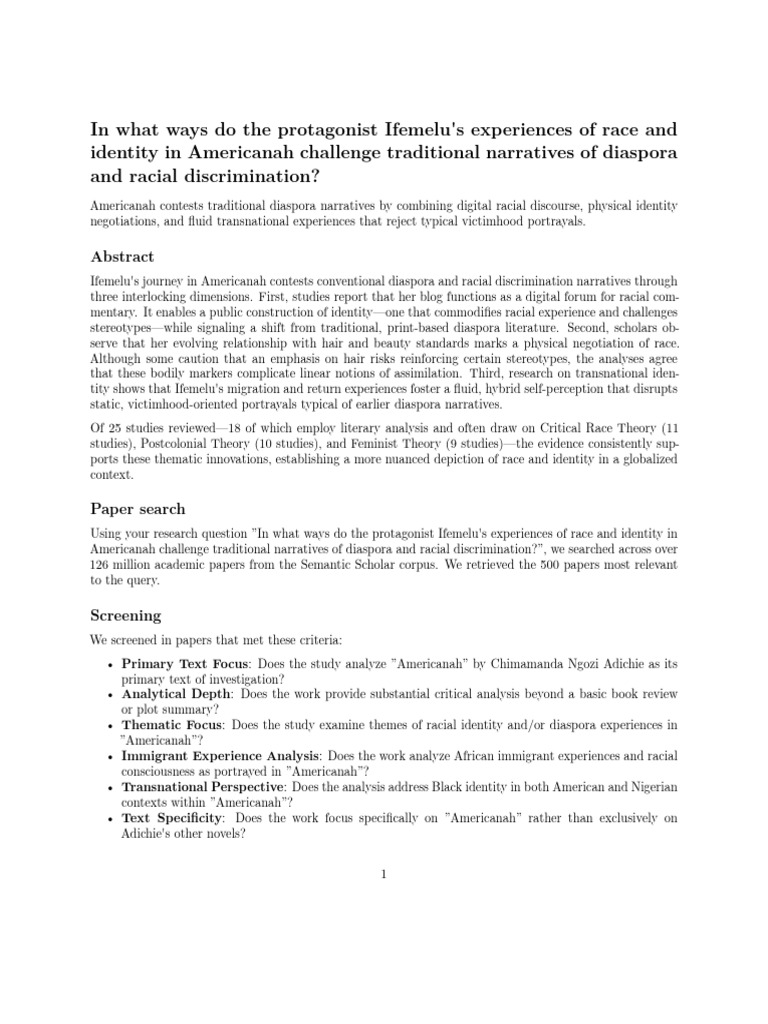 Elicit - Challenging Diaspora - Ifemelu - S Racial Identity - Report ...