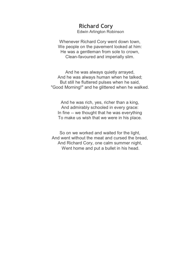 Richard Cory | Poetry | Fiction & Literature | Free 30-day Trial | Scribd