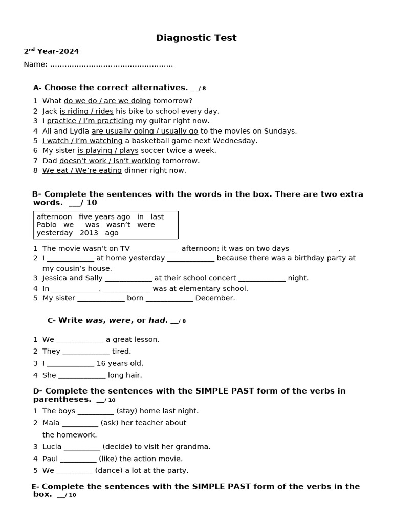 2nd Year Diagnostic English Test 2024 | PDF | Syntax | Linguistic ...
