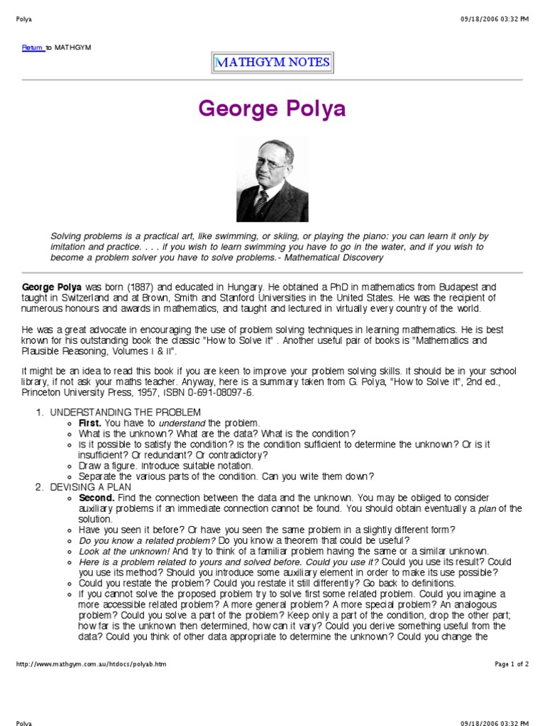 Polya Father of Problem Solving | Download Free PDF | Teaching ...