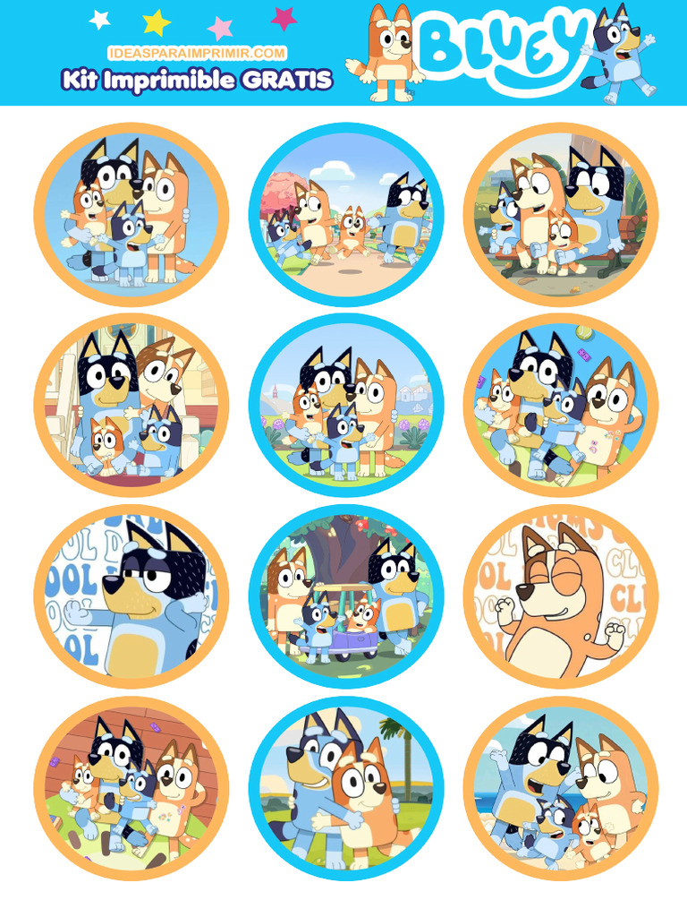 Etiquetas Stickers Bluey para Descargar Imprimir Gratis | PDF