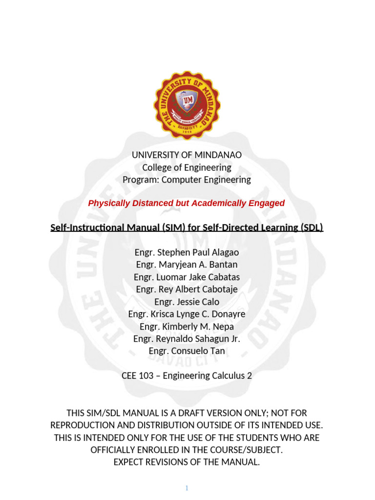 Cee 103 Engineering Calculus 2 Sim 1 Sem 2022 2023 | PDF | Integral ...