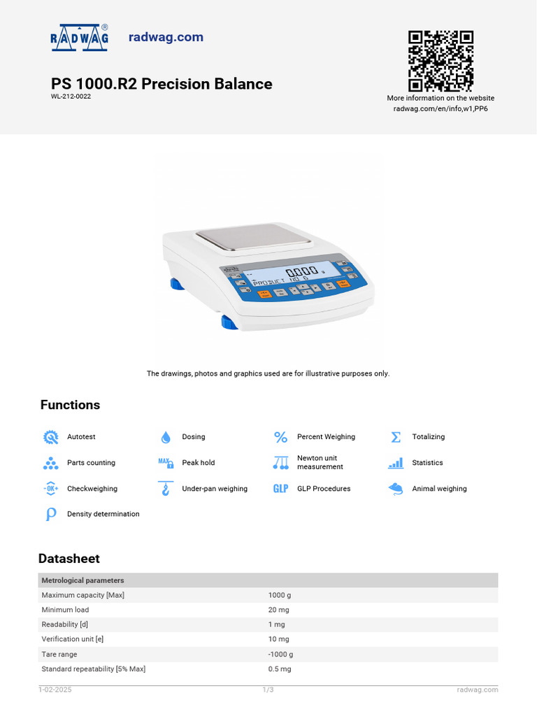 RADWAG - Data - Sheet - Ps 1000 r2 Precision Balance | PDF | Power Supply | Weight