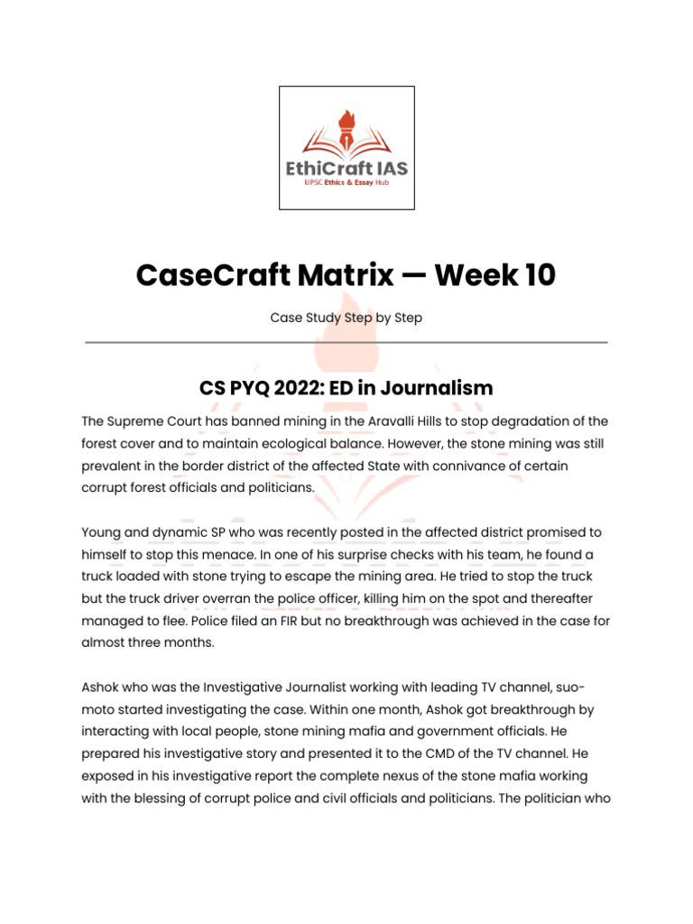 CaseCraft Matrix - Course of Action (W10D4) | PDF | Integrity