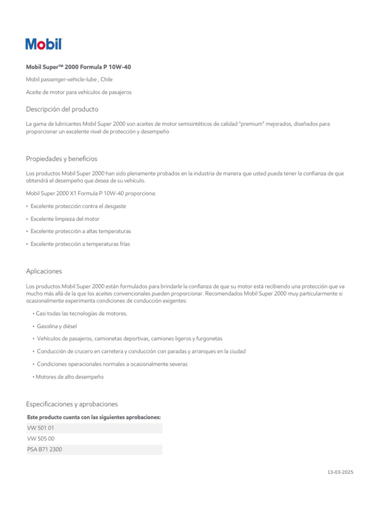 10w40 Mobil | PDF | Aceites | Petróleo
