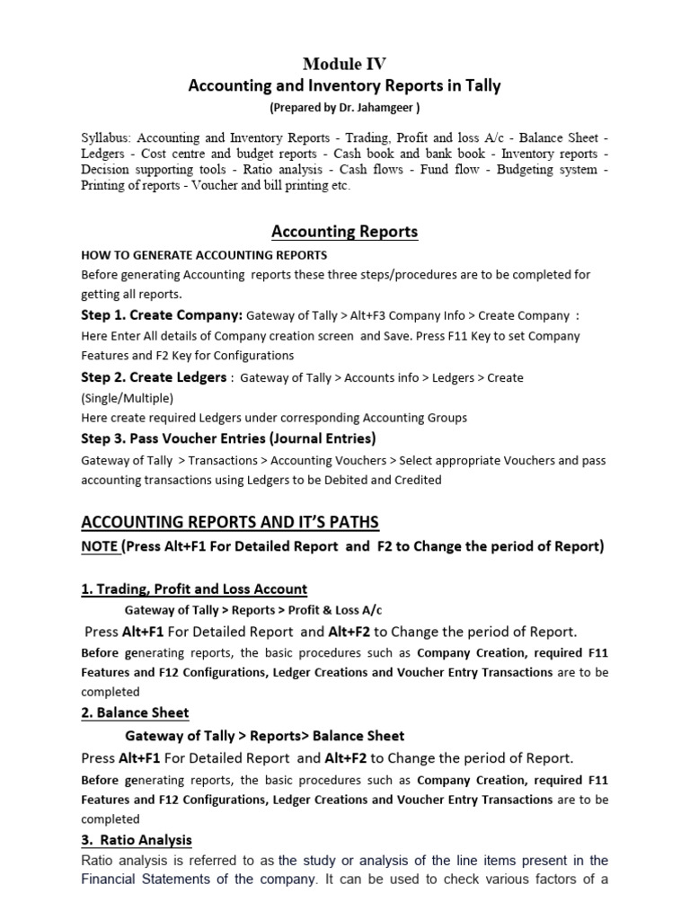 Tally Module 4 - Accounts and Inventory Reports | PDF | Bookkeeping ...