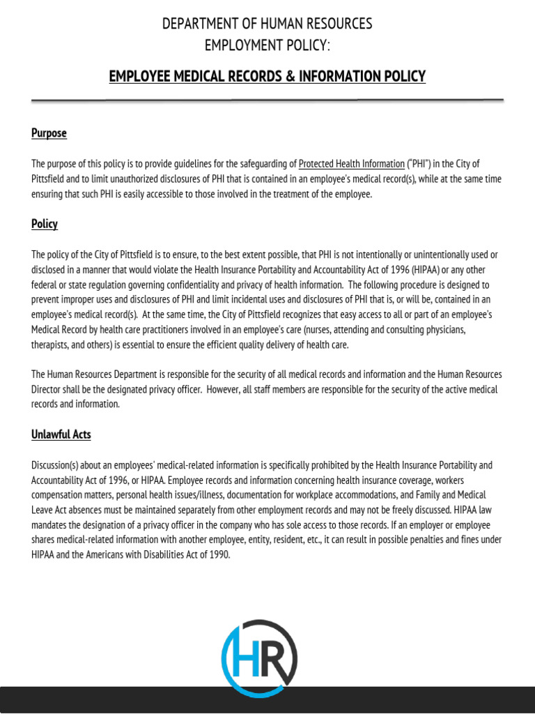 Medical Records and Information Policy | PDF | Medical Record | Health ...