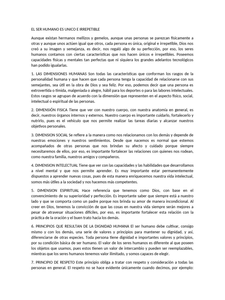 El Ser Humano Es Unico e Irrepetible | PDF | Mente | Humano