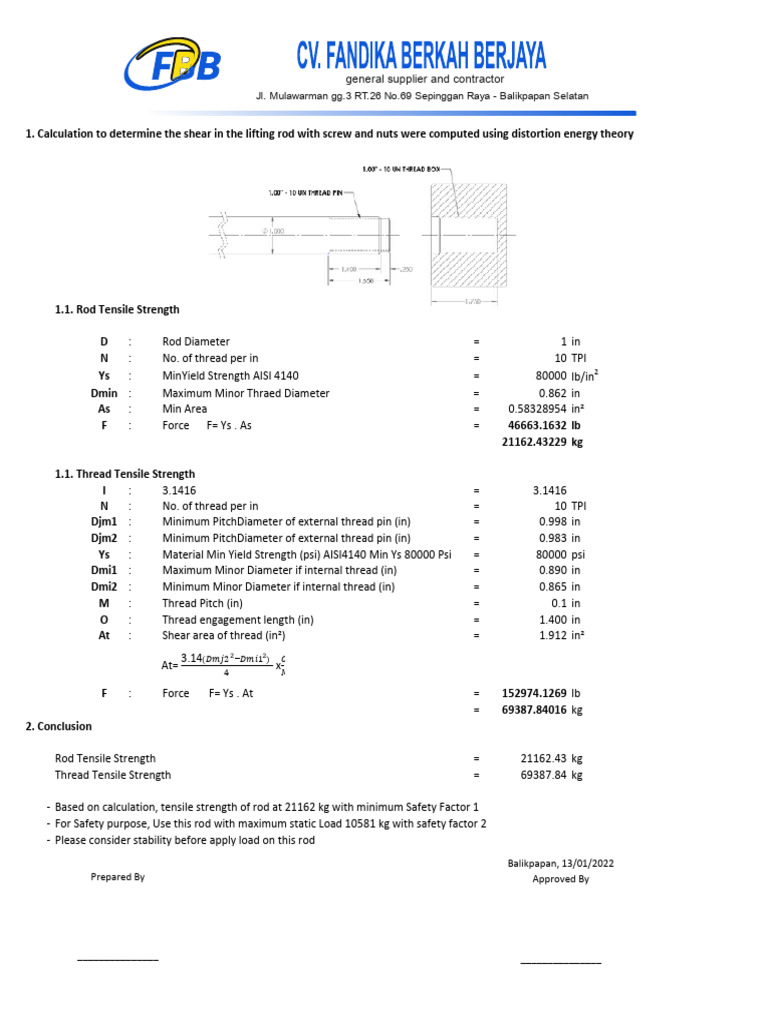 Calculation Thread 1 in 10 Un | PDF | Strength Of Materials | Materials ...