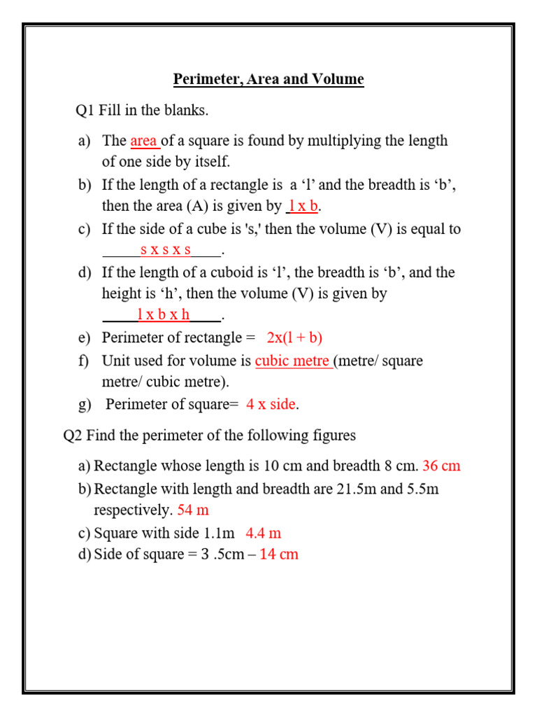Perimeter, Area, and Volume Formulas | PDF