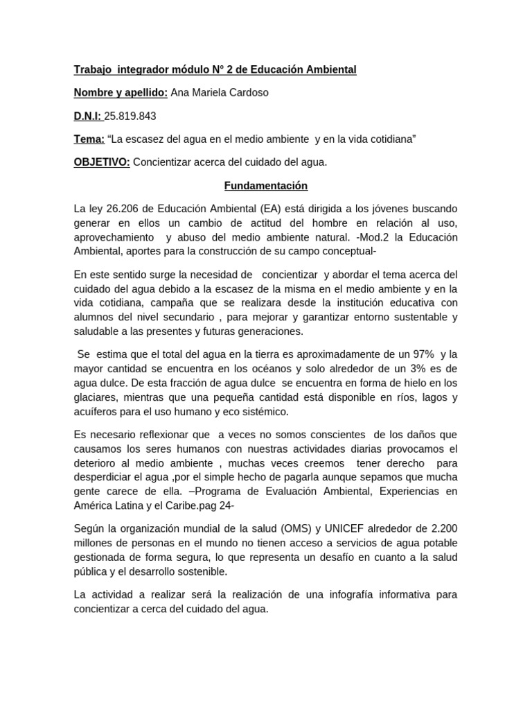 Trabajo Integrador Módulo N°2 EDUCACION AMBIENTAL | PDF
