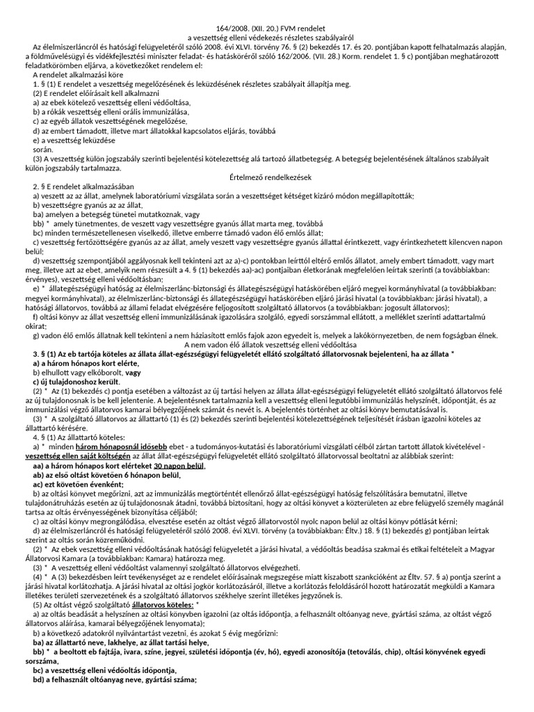 164_2008 Veszettség elleni oltás | PDF