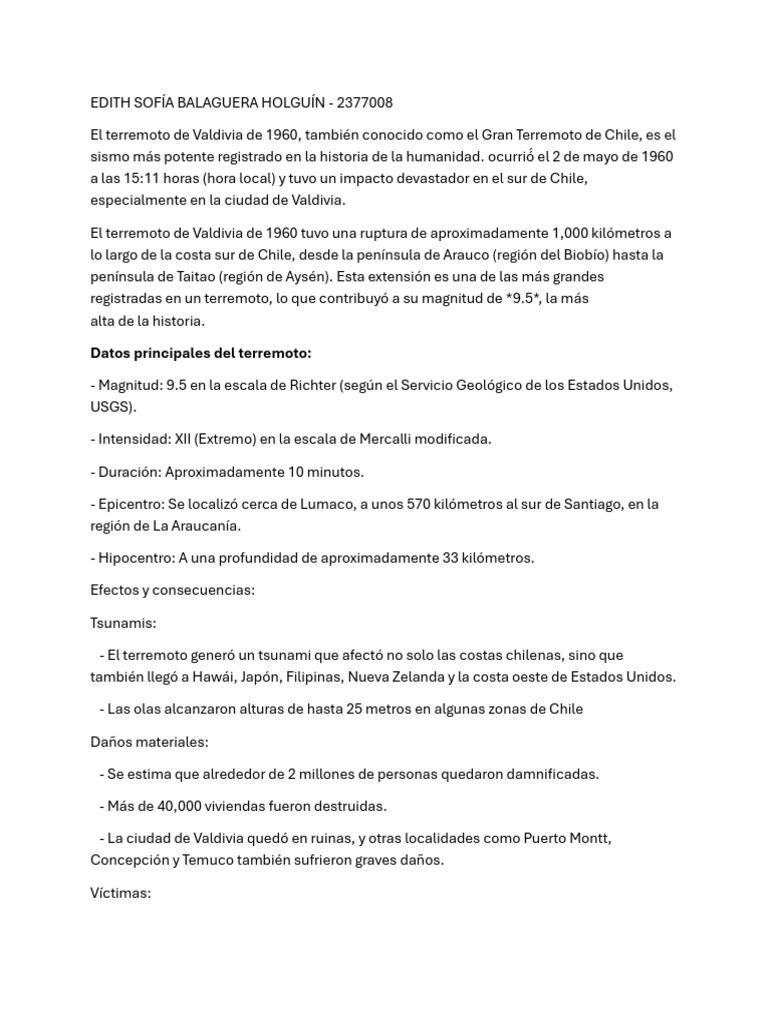 Gran Terremoto de Valdivia 1960: Datos Clave | PDF | Temblores | Tsunami