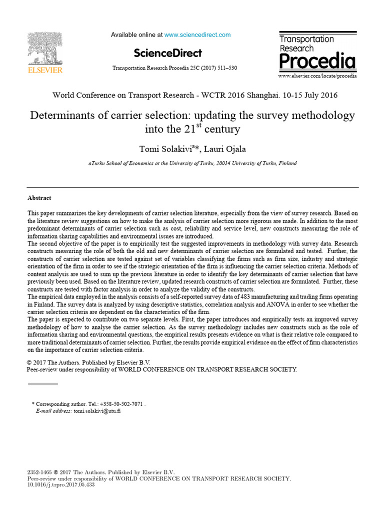 Carrier Selection Methodology Update | PDF | Survey Methodology ...
